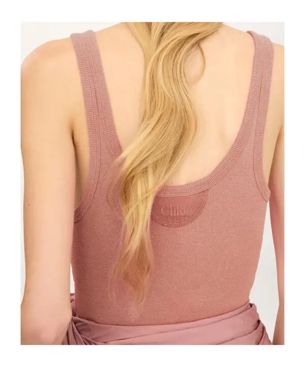 Chloé Logo Embroidered Ribbed Tank Top