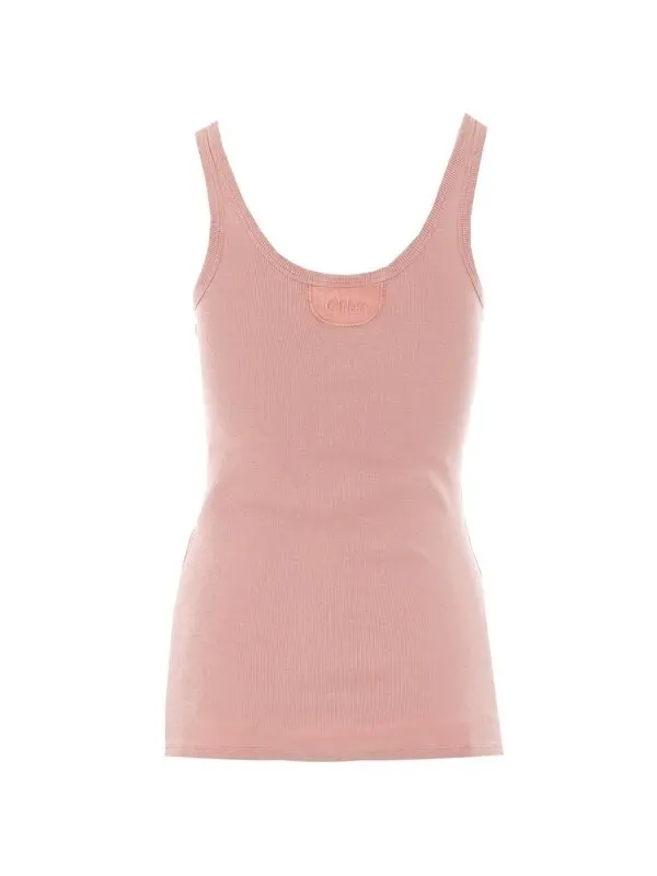 Chloé Logo Embroidered Ribbed Tank Top - Pink
