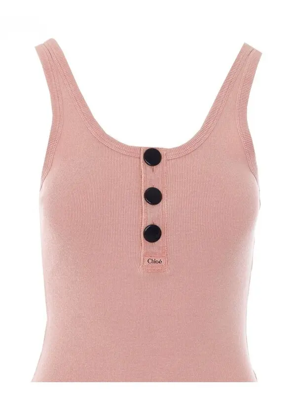 Chloé Logo Embroidered Ribbed Tank Top - Pink