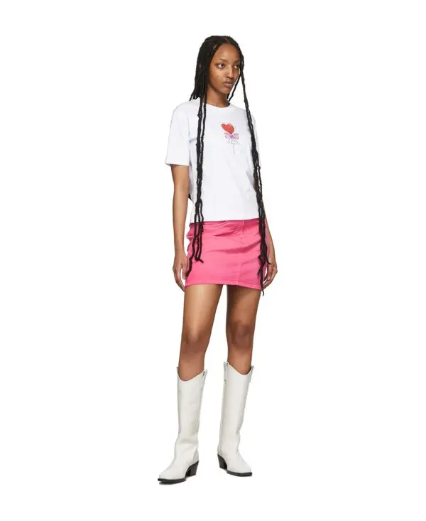 MSGM Logo Printed Denim Skirt