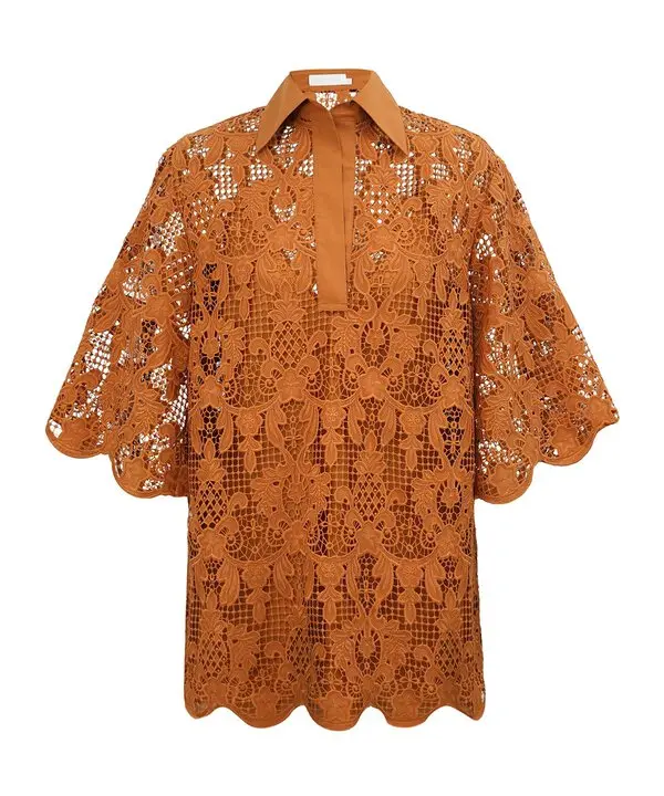 Zimmermann Coco Lace Tunic Top - Biscu