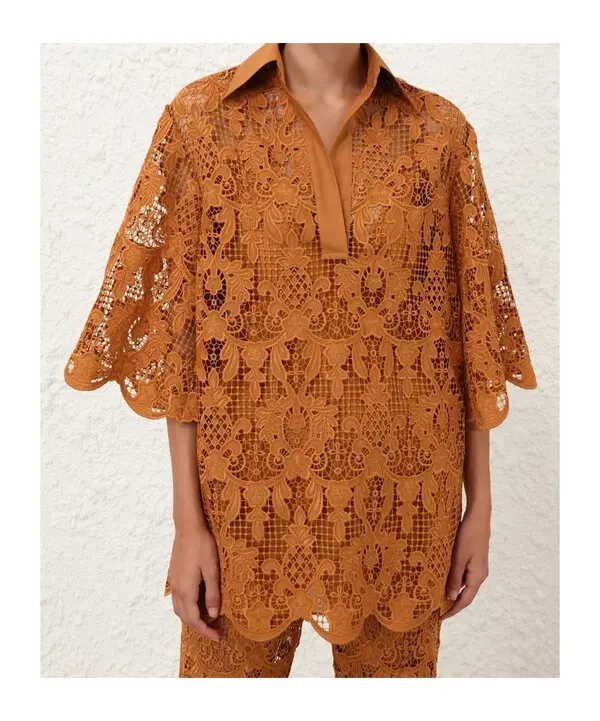 Zimmermann Coco Lace Tunic Top - Biscu