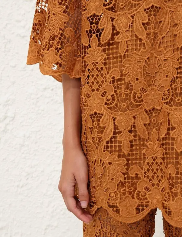Zimmermann Coco Lace Tunic Top - Biscu