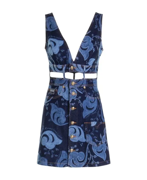 Versace Sleeveless V-neck Cut-out Denim Dress