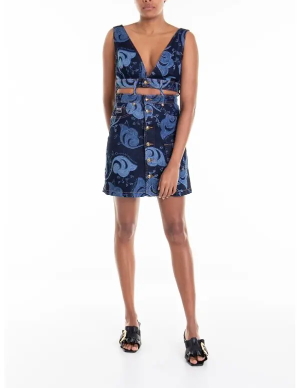 Versace Sleeveless V-neck Cut-out Denim Dress