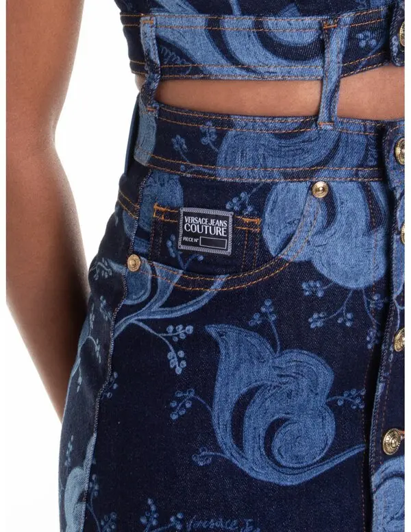 Versace Sleeveless V-neck Cut-out Denim Dress