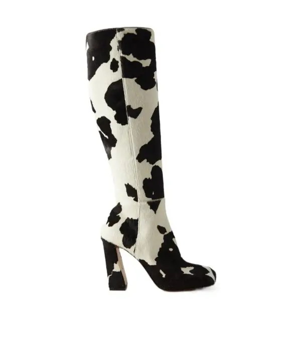 Amina Muaddi Cow-print Pony Hair Knee-high Boots - White