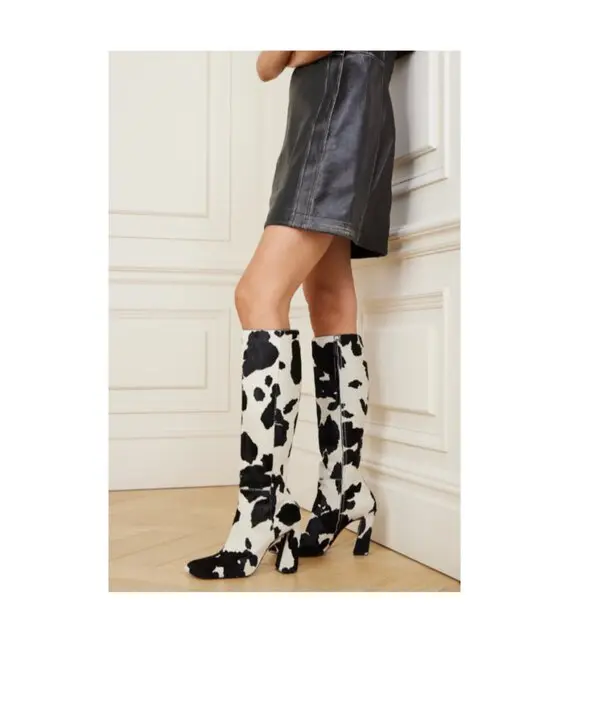 Amina Muaddi Cow-print Pony Hair Knee-high Boots - White