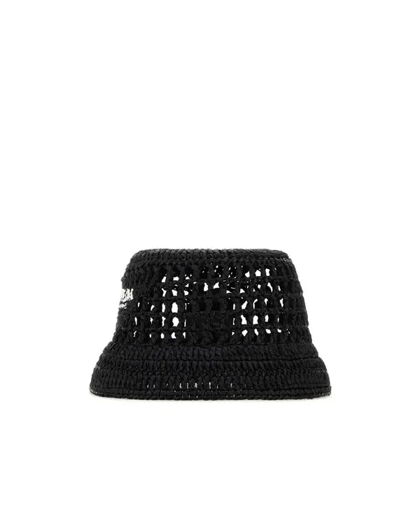 Prada Woven Bucket Hat With Embroidered Logo