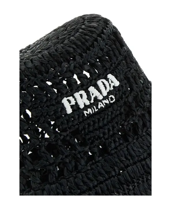 Prada Woven Bucket Hat With Embroidered Logo