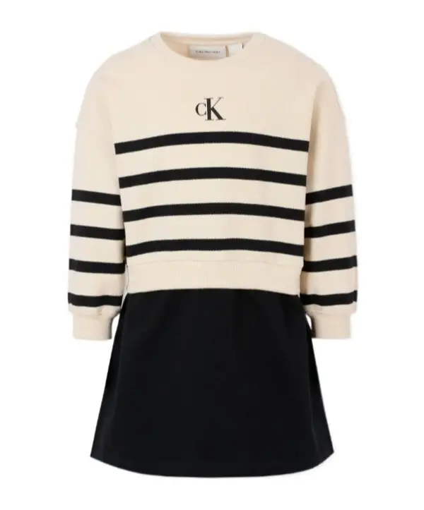 Calvin Klein Striped Cotton Dress With Crewneck