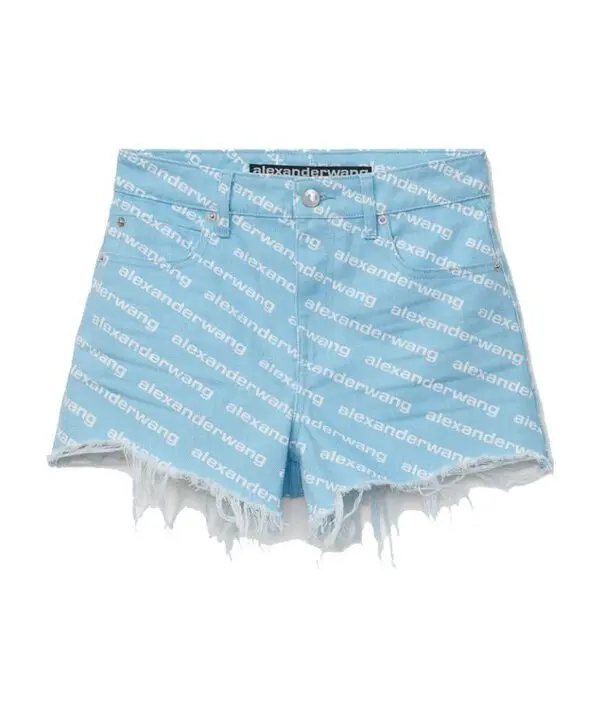 Alexander Wang High Rise Logo Denim Shorts - Blue