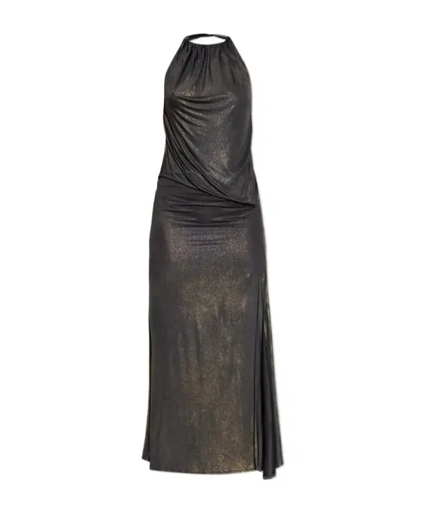 DIESEL® D-karam Halterneck Maxi Dress With Pleated Details - Black