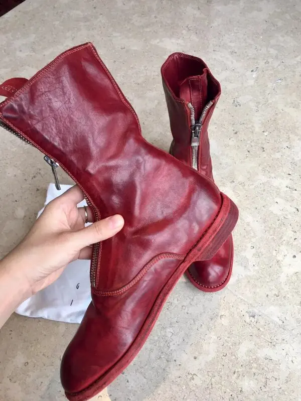 Guidi 310 Series Front Zipper Ankle Boots - Red