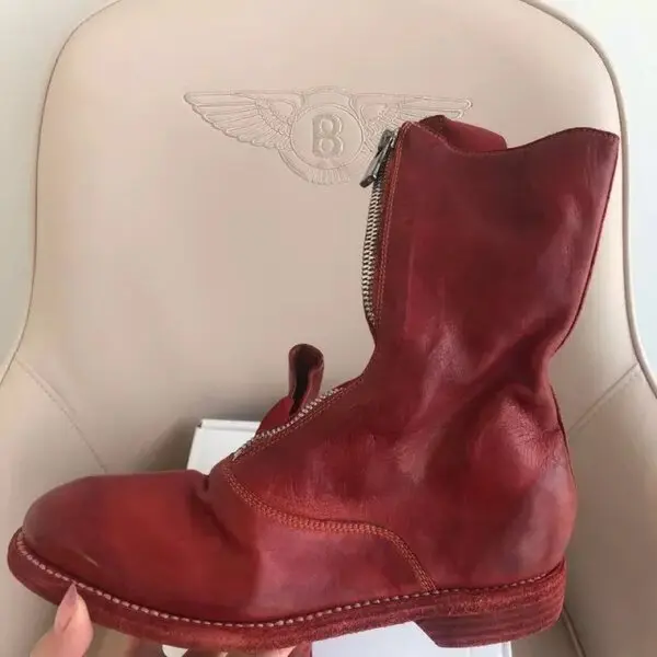 Guidi 310 Series Front Zipper Ankle Boots - Red
