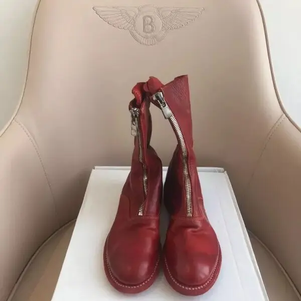 Guidi 310 Series Front Zipper Ankle Boots - Red