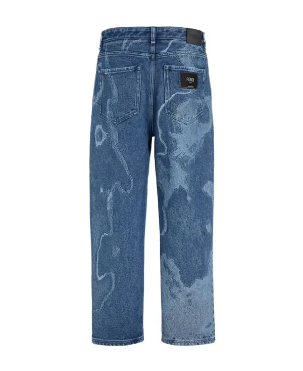 Fendi Contrasted Logo Motif Straight Leg Denim Trousers