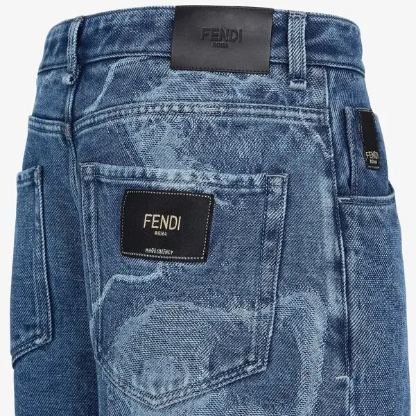 Fendi Contrasted Logo Motif Straight Leg Denim Trousers