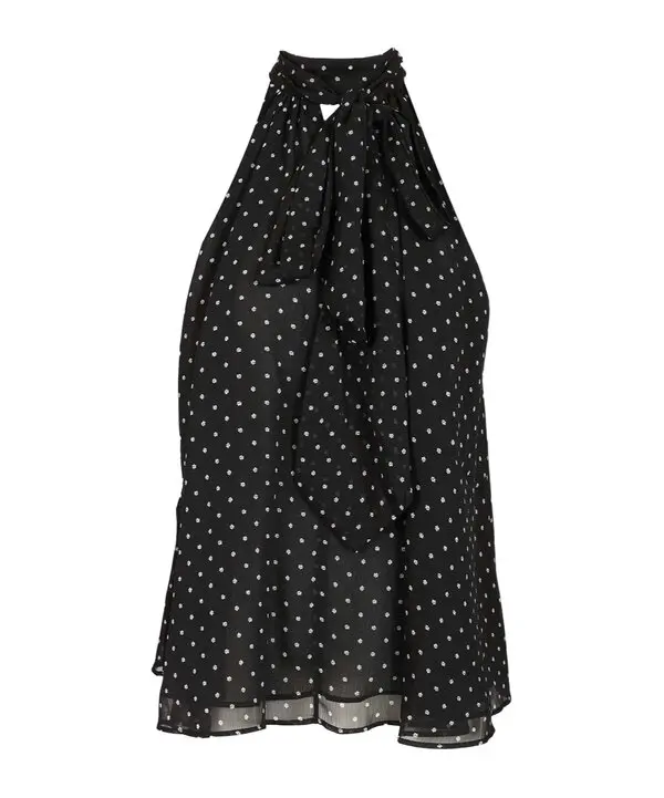 ROTATE BY BIRGER CHRISTENSEN Halterneck Floral Print Bow Top - Black