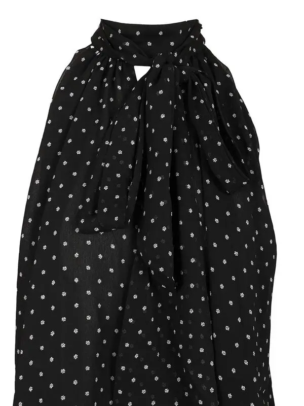 ROTATE BY BIRGER CHRISTENSEN Halterneck Floral Print Bow Top - Black