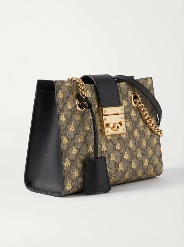 Gucci Padlock Small Shoulder Bag With Gg Bees Motif - Nude