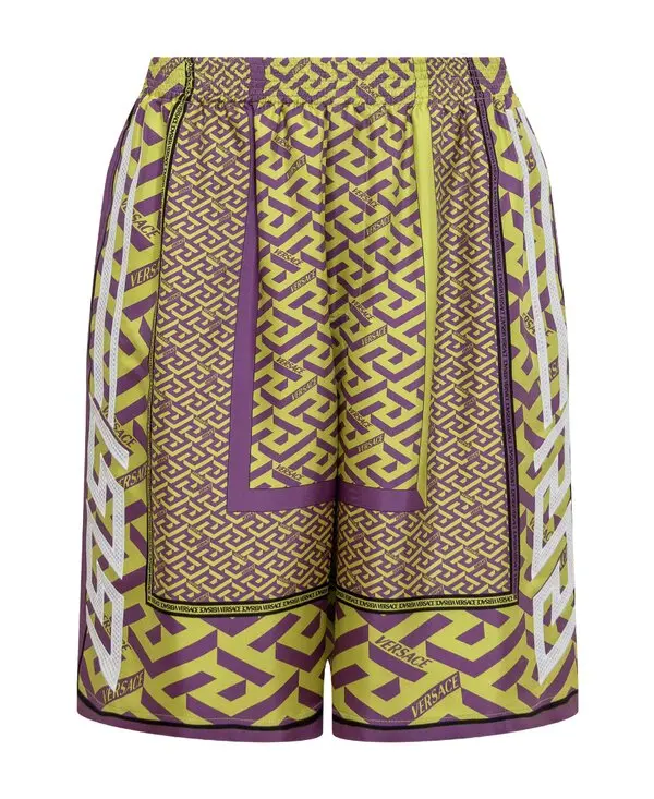 Versace Greca Pattern Logo Printed Shorts - Green