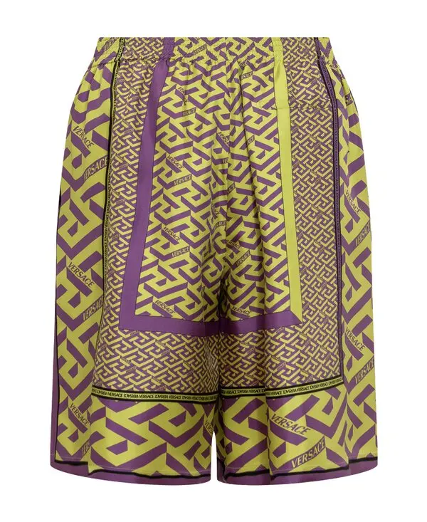 Versace Greca Pattern Logo Printed Shorts - Green