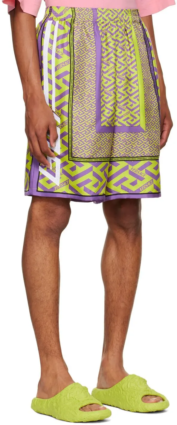 Versace Greca Pattern Logo Printed Shorts - Green