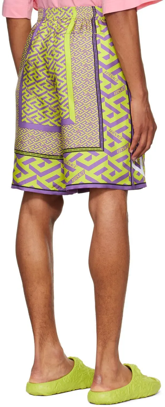 Versace Greca Pattern Logo Printed Shorts - Green
