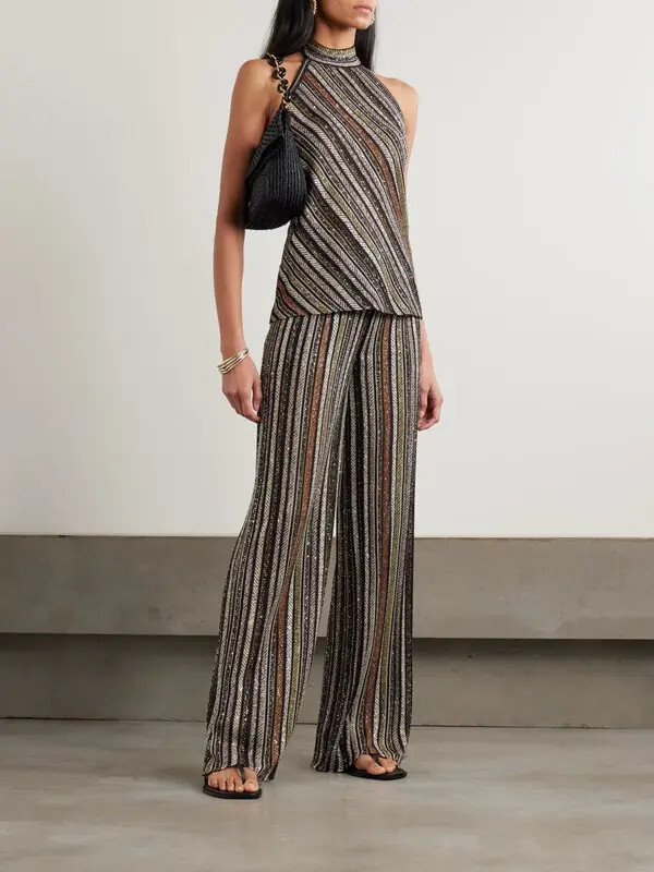 Missoni Sequined Striped Wide-leg Pants - Black