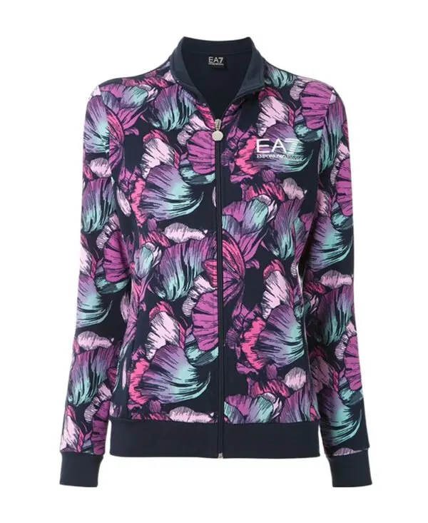 EA7 Floral Print Zip-up Jacket