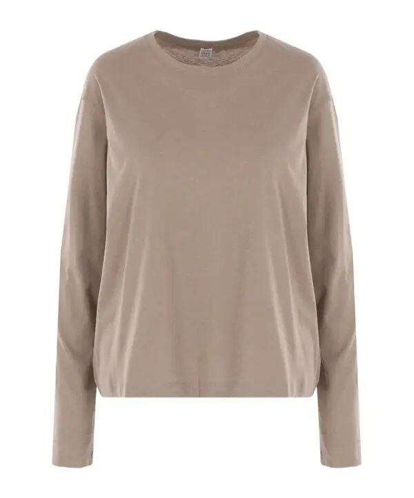 TOTEME Long Sleeve Crew Neck Top - Light Brown