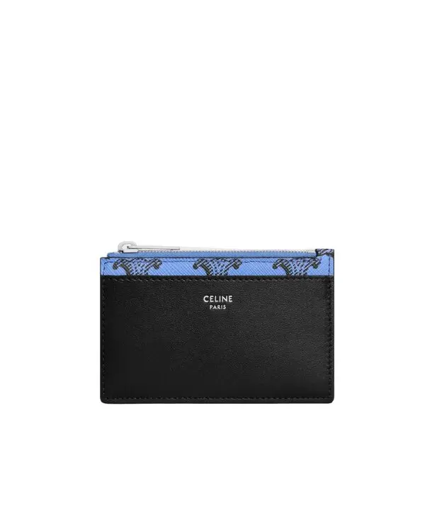 Celine Zipped Card Holder In Triomphe Canvas And Lambskin - Ultra Blue