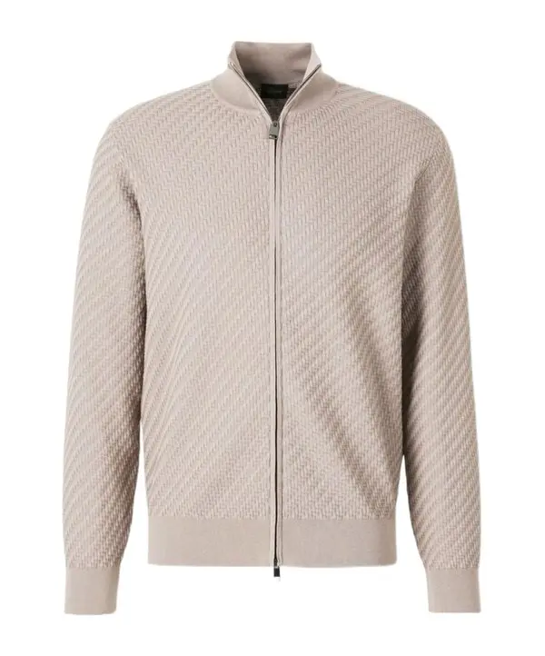 Brioni Trama Braided Zip-up Knit Cardigan