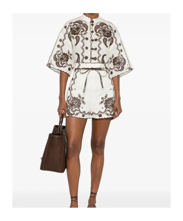 Zimmermann Ascension Embroidered Mock Neck Shirt - White