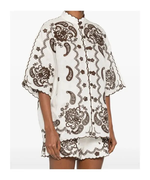 Zimmermann Ascension Embroidered Mock Neck Shirt - White