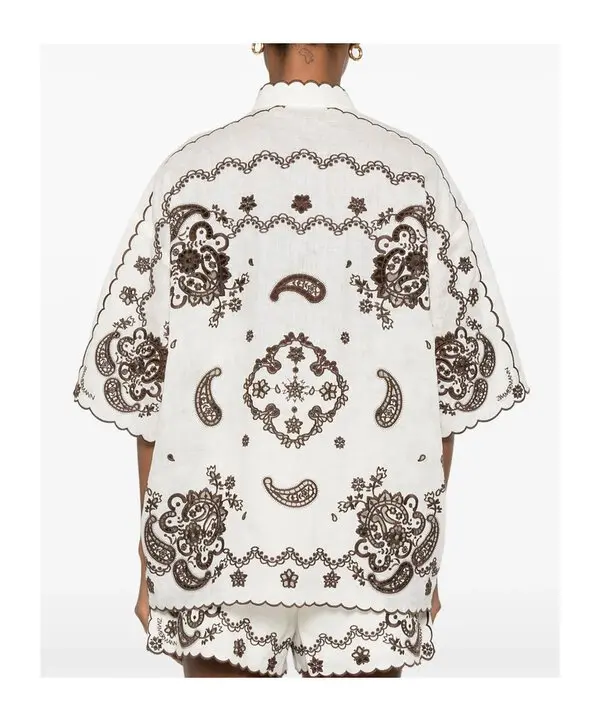 Zimmermann Ascension Embroidered Mock Neck Shirt - White