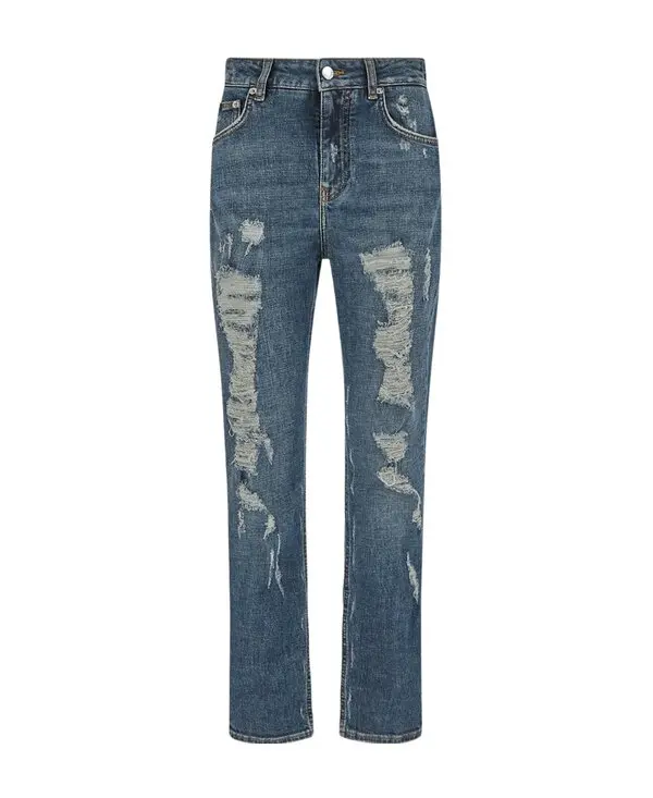 Dolce & Gabbana Distressed Straight Leg Cropped Jeans - Blue
