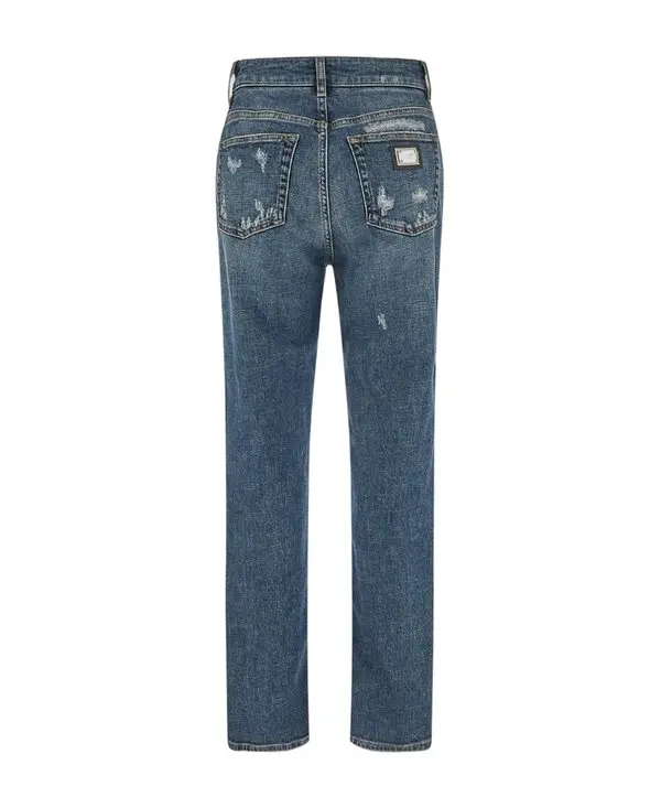 Dolce & Gabbana Distressed Straight Leg Cropped Jeans - Blue