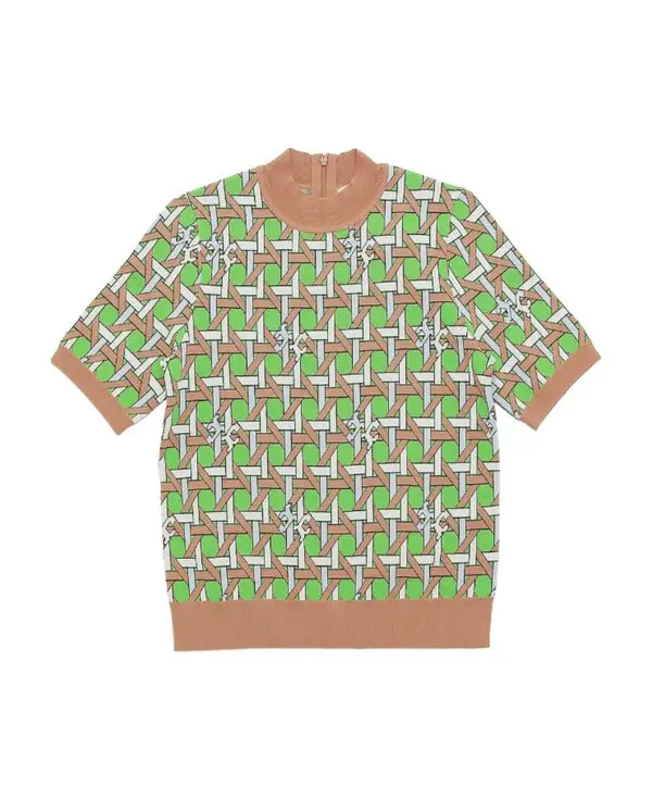 Tory Burch Short Sleeve Patterned Sweater