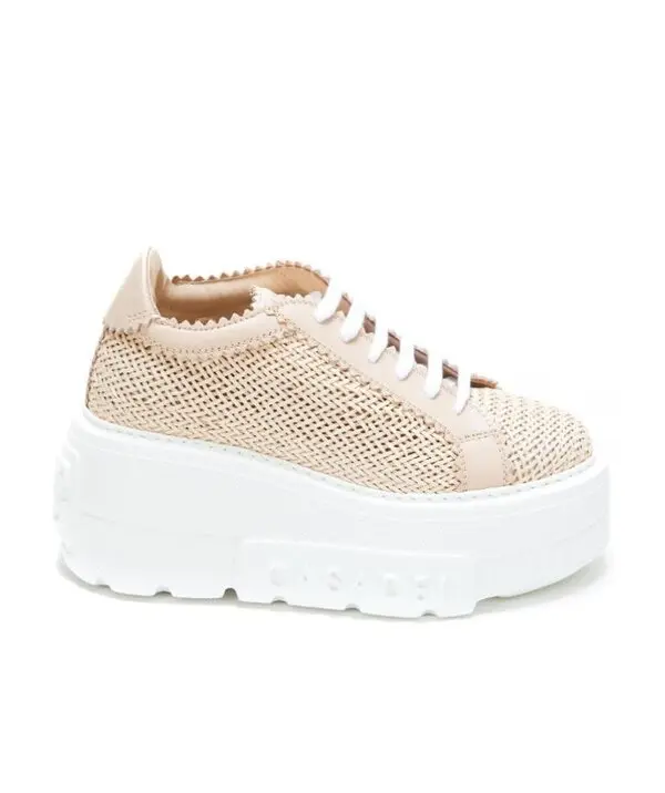 Casadei Chunky Lace-up Sneakers With Woven Detail - White
