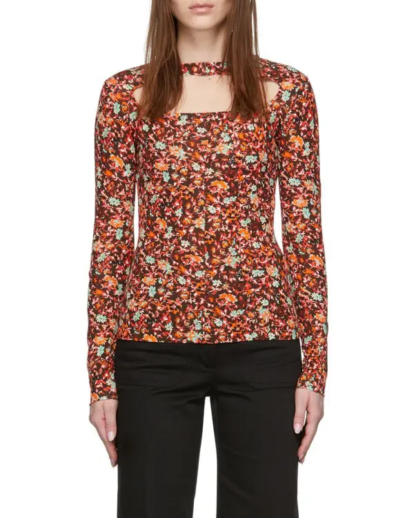 Victoria Beckham Floral Cut-out Long Sleeve T-shirt - Multicolor