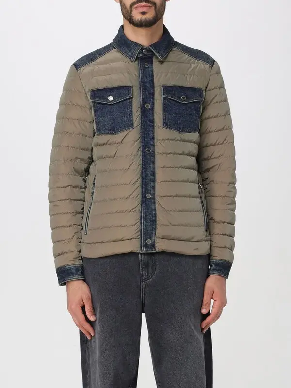 MOORER Quilted Jacket With Contrasting Denim Inserts - Brown