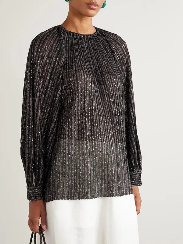 Missoni Sequined Striped Crochet Knit Shirt