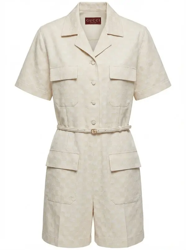 Gucci Gg Gabardine Short Jumpsuit - Beige And White