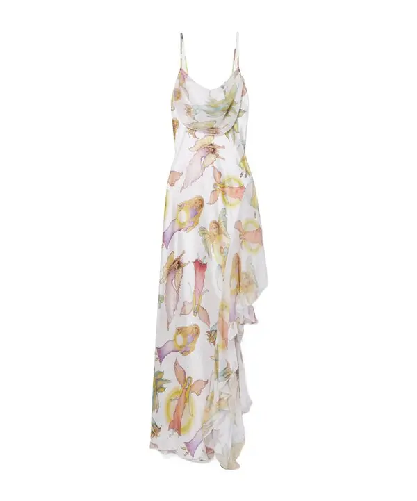RODARTE Asymmetric Draped Printed Silk-satin Maxi Dress