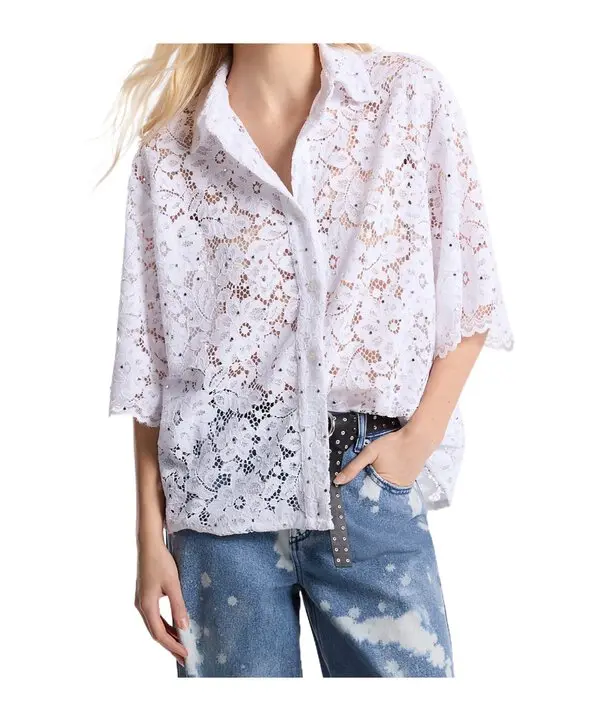 Michael Kors Studded Corded Floral Lace Shirt