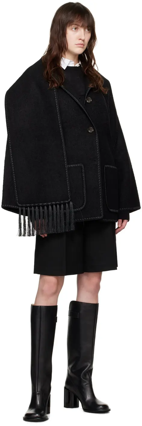 TOTEME Oversized Fringed Edge Scarf Jacket - Black