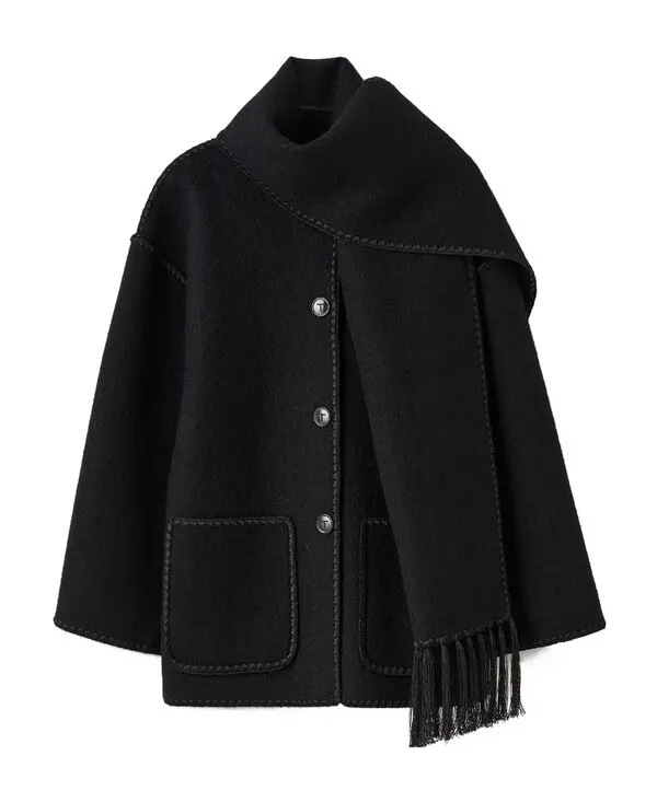 TOTEME Oversized Fringed Edge Scarf Jacket - Black