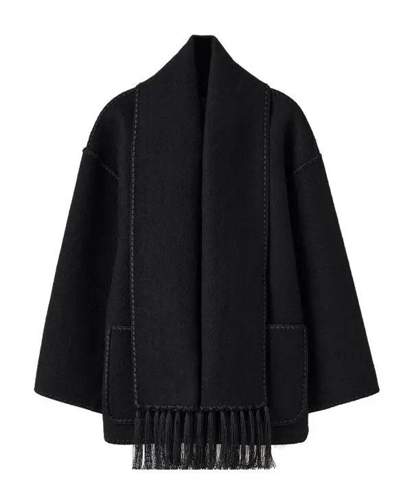 TOTEME Oversized Fringed Edge Scarf Jacket - Black